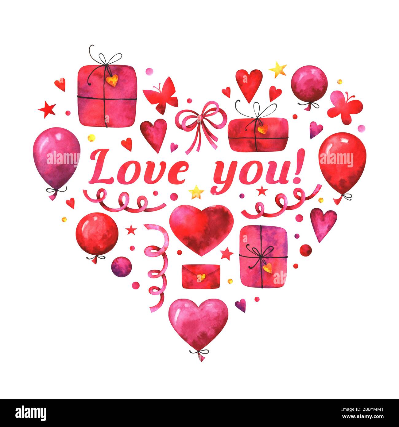 Watercolor Valentine's day greeting card Stock Photo - Alamy