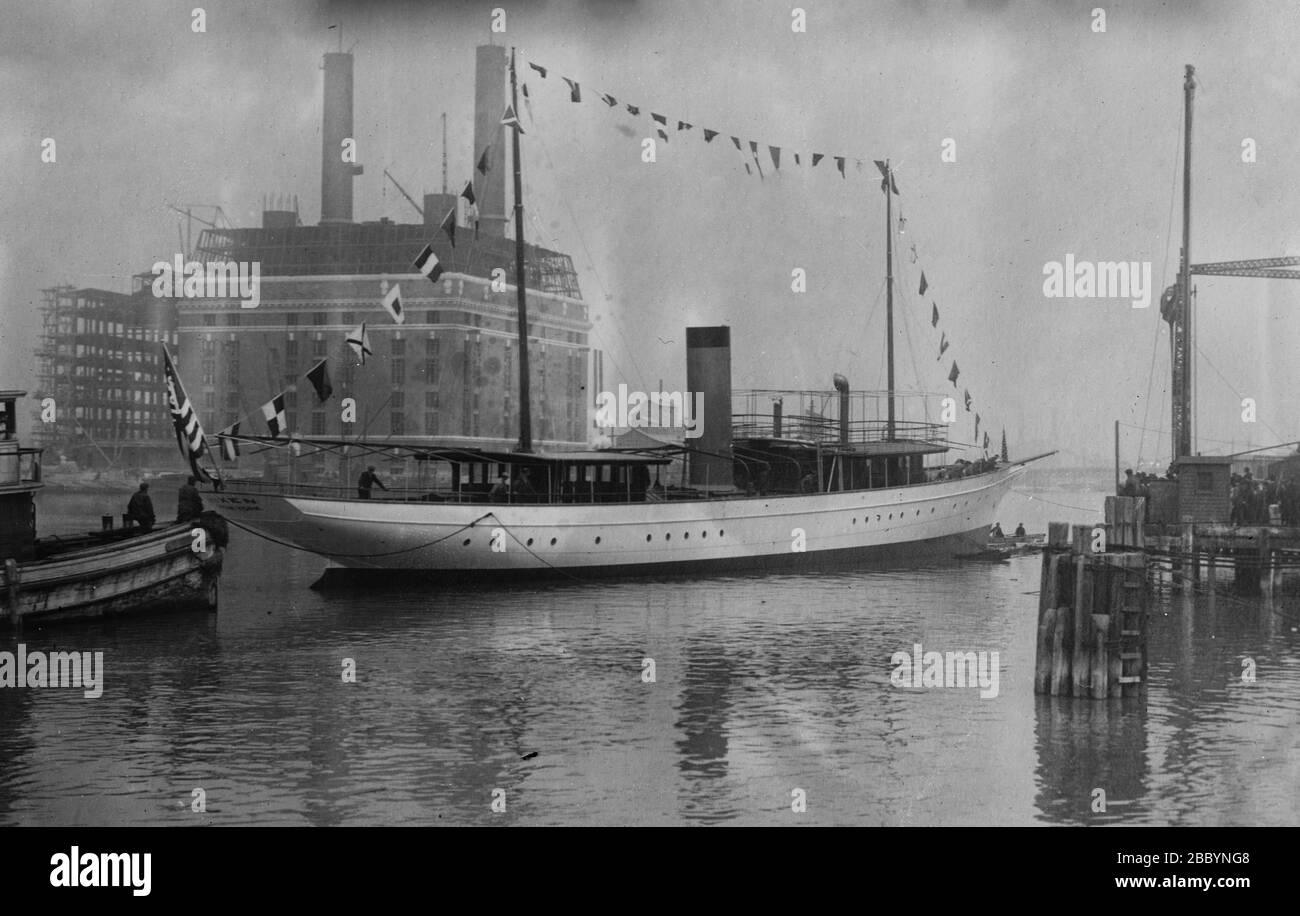 Launching of a steam yacht belonging to John Dustin Archbold (1848-1910 ...