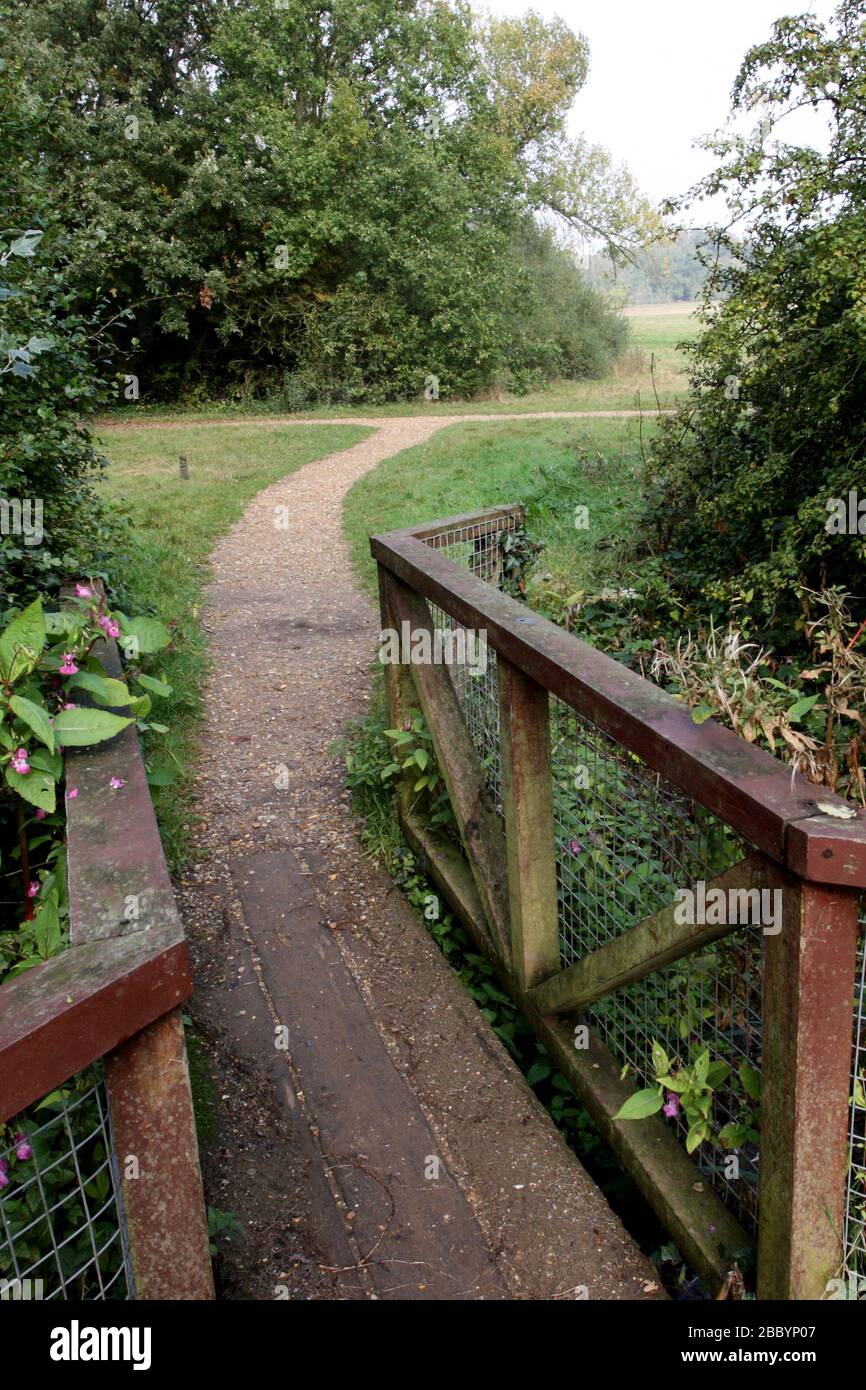 A path and small bridge through the park. Hainault Forest Country Park ...