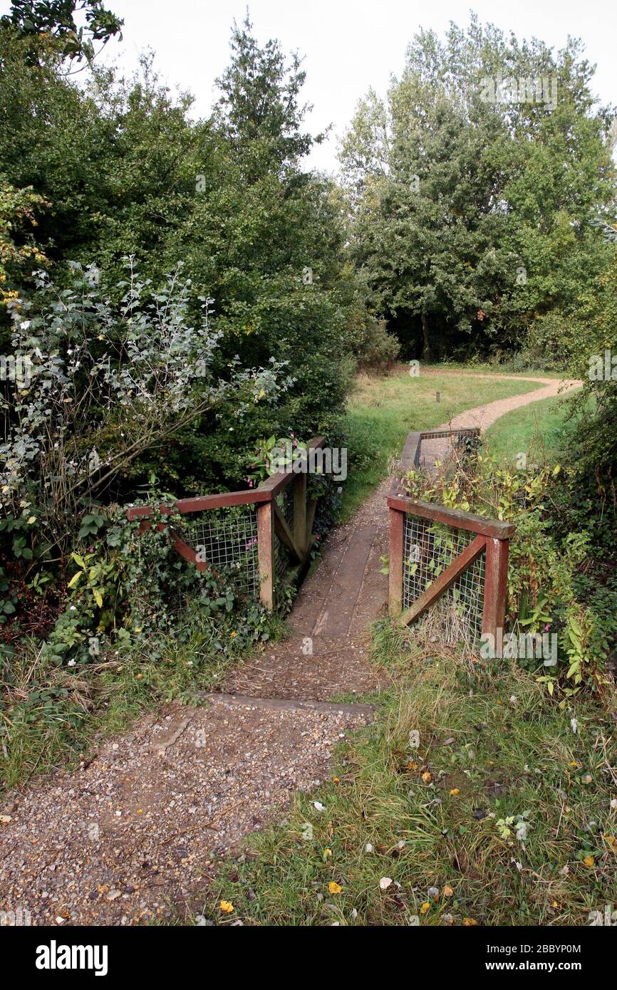 A path and small bridge through the park. Hainault Forest Country Park ...
