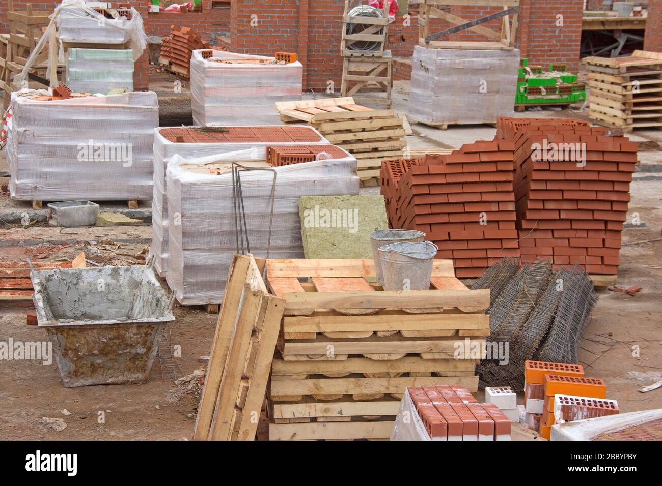 Work environment at a construction site. Materials for construction ...