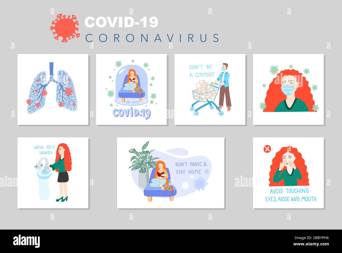 coronavirus quarantine motivational posters set, covid 19 Stock Vector ...