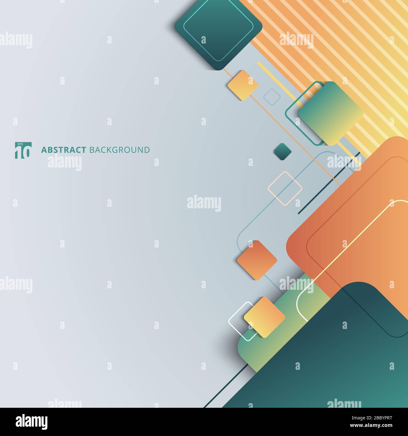 Abstract business multicolor geometric square rounded shape pattern overlapping on white ...