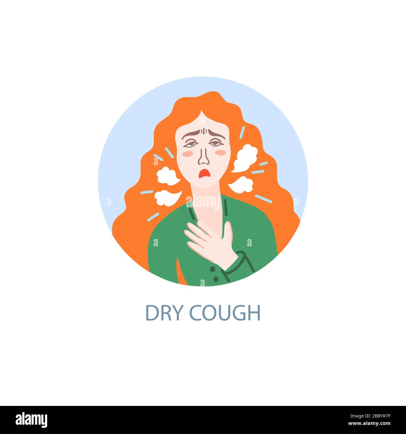dry cough - symptom of coronavirus, hand drawing icon, sick girl with ...