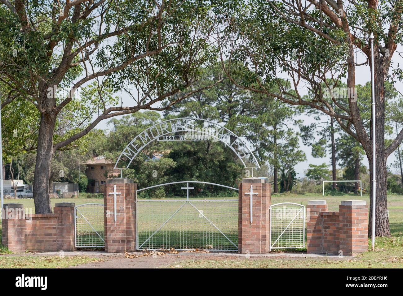 The World War One memorial gates at the entrance to Memorial Park in ...