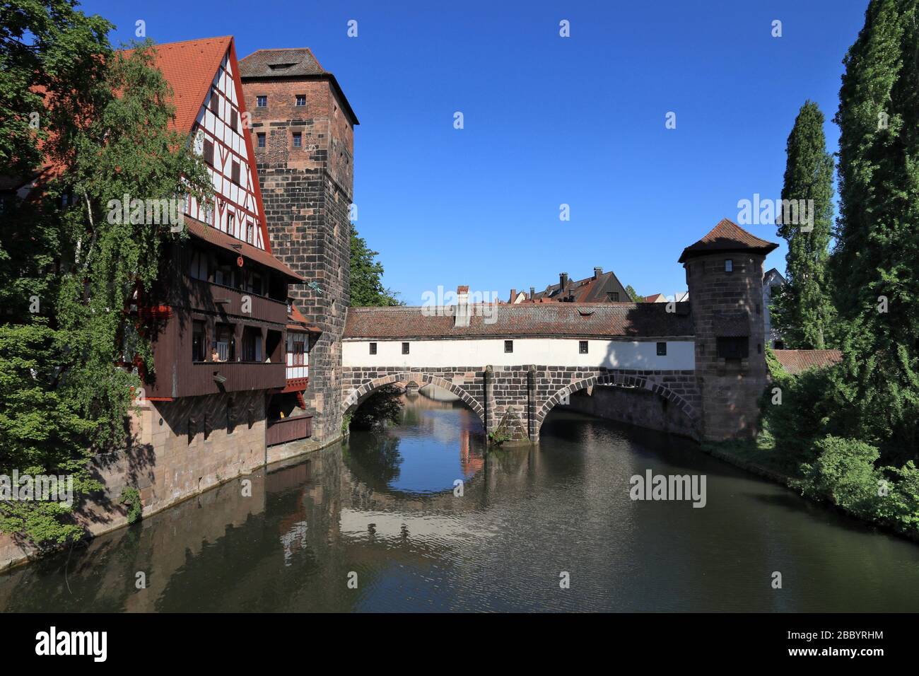 Nuremberg city, Germany - Wasserturm medieval tower, Henkersteg bridge ...