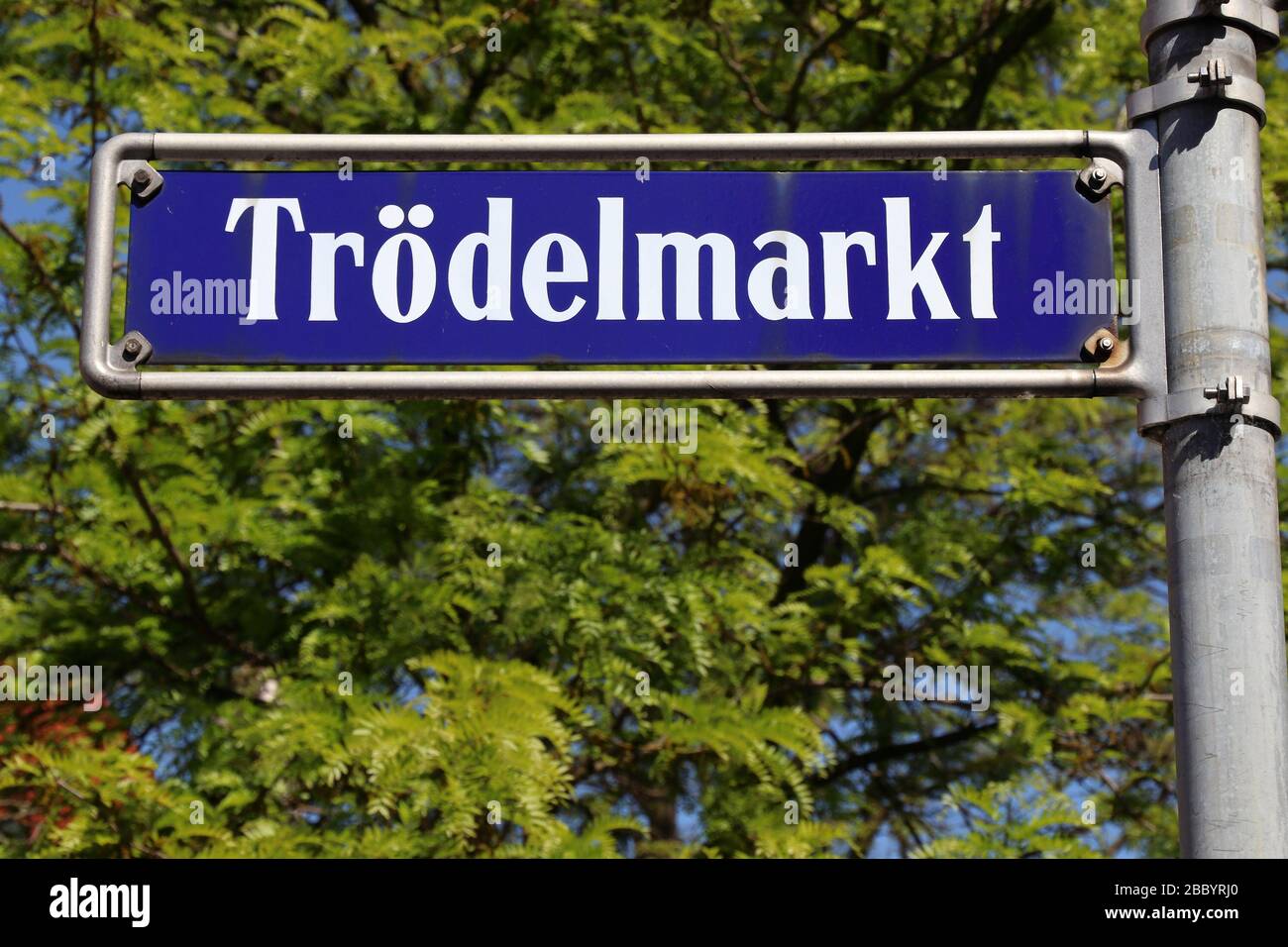 Nuremberg city, Germany. Sign with street name - Trodelmarkt square ...