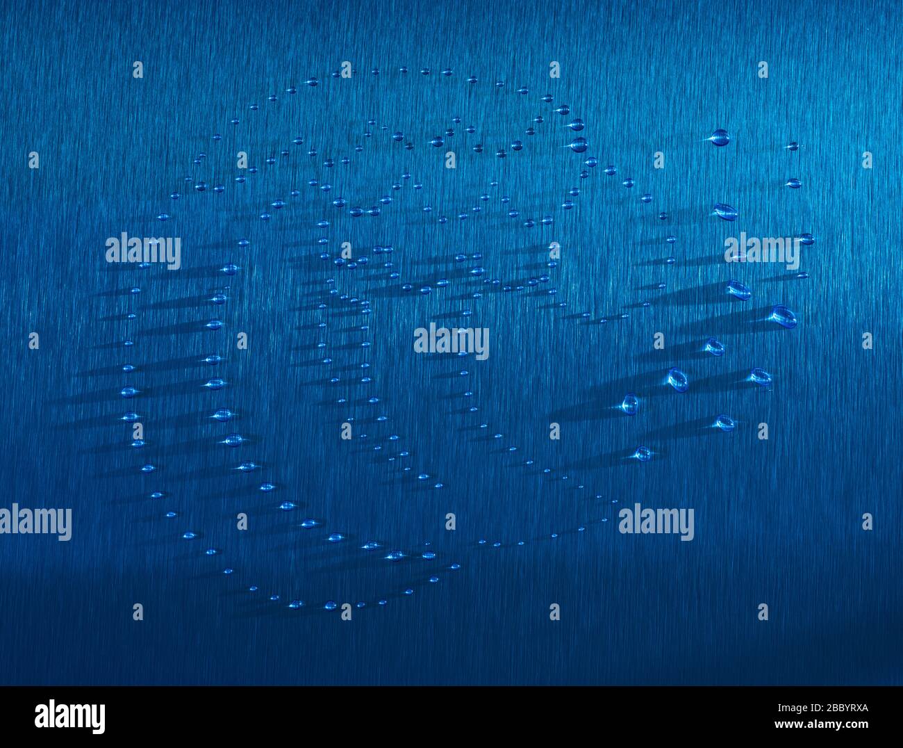 The Wave Water Sculptures droplets on blue metal sheet Stock Photo - Alamy