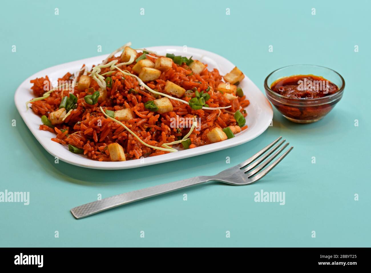 .Schezwan paneer fried rice with schezwan sauce,Chinese fried rice with ...