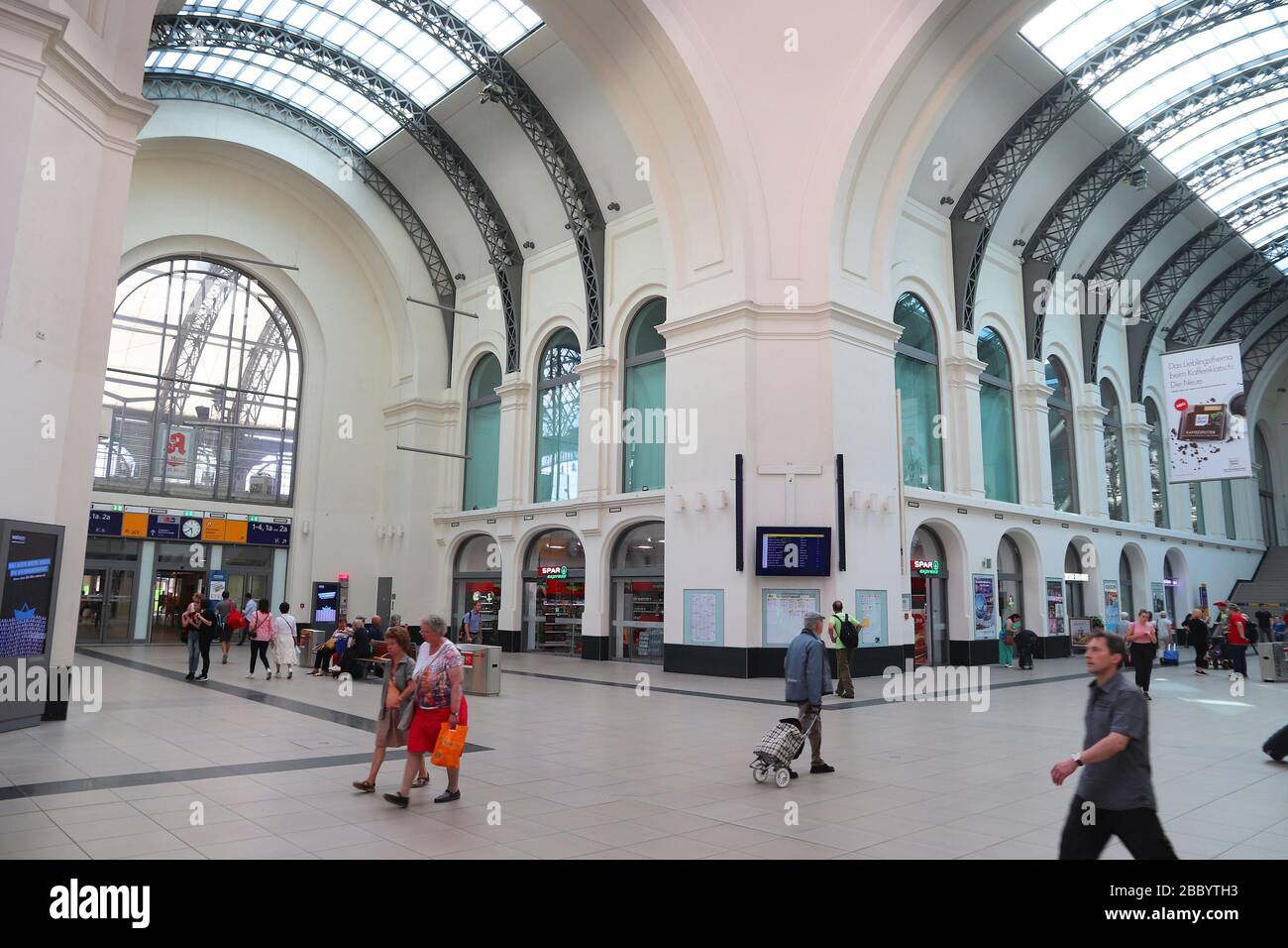 DRESDEN, GERMANY - MAY 10, 2018: Passengers visit Dresden Station ...