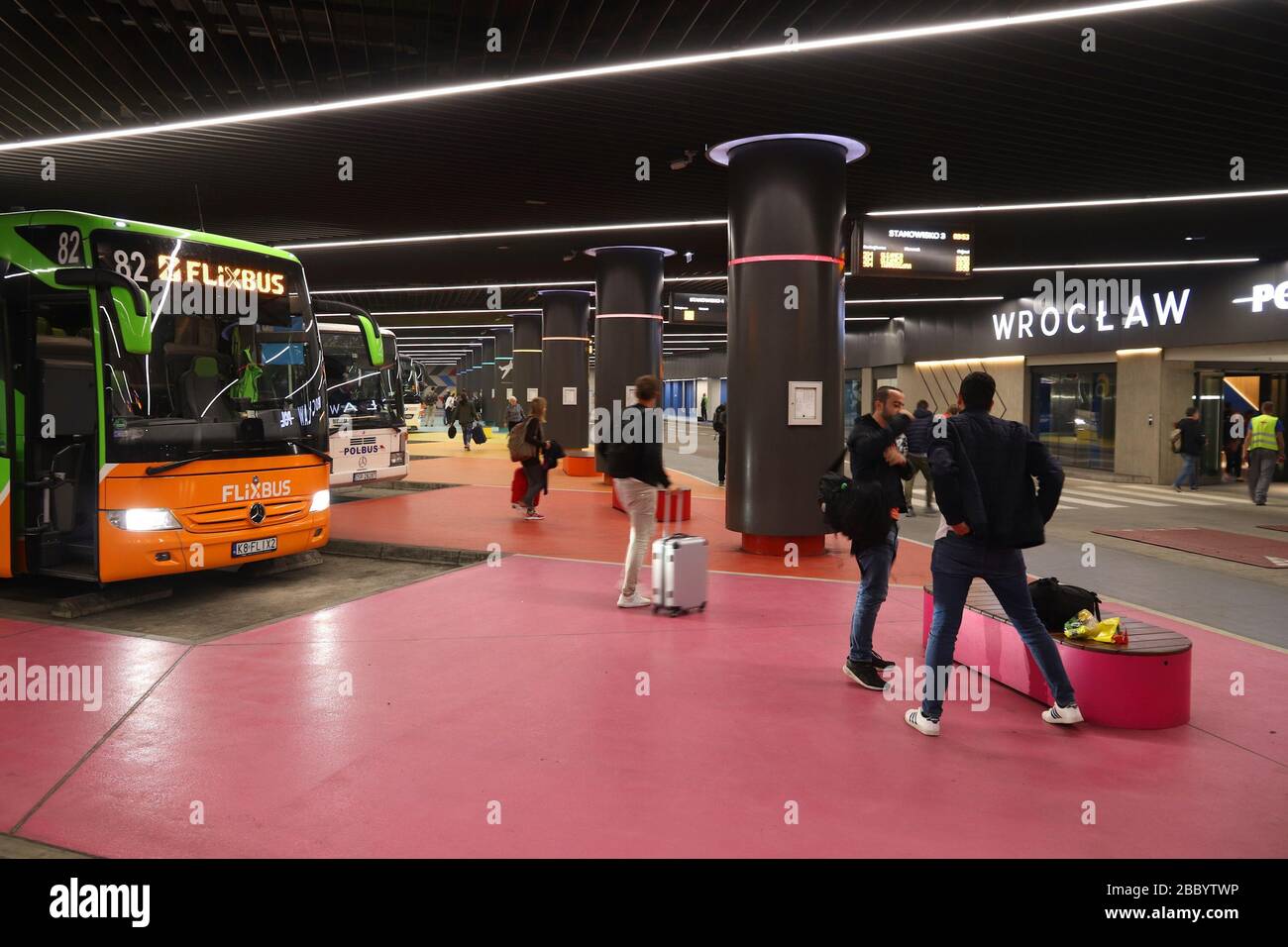 WROCLAW, POLAND - MAY 11, 2018: People board Flixbus bus line in ...