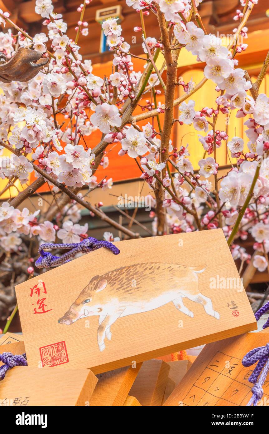 tokyo, japan - march 02 2020: Heap of shinto wooden Ema plaques under ...