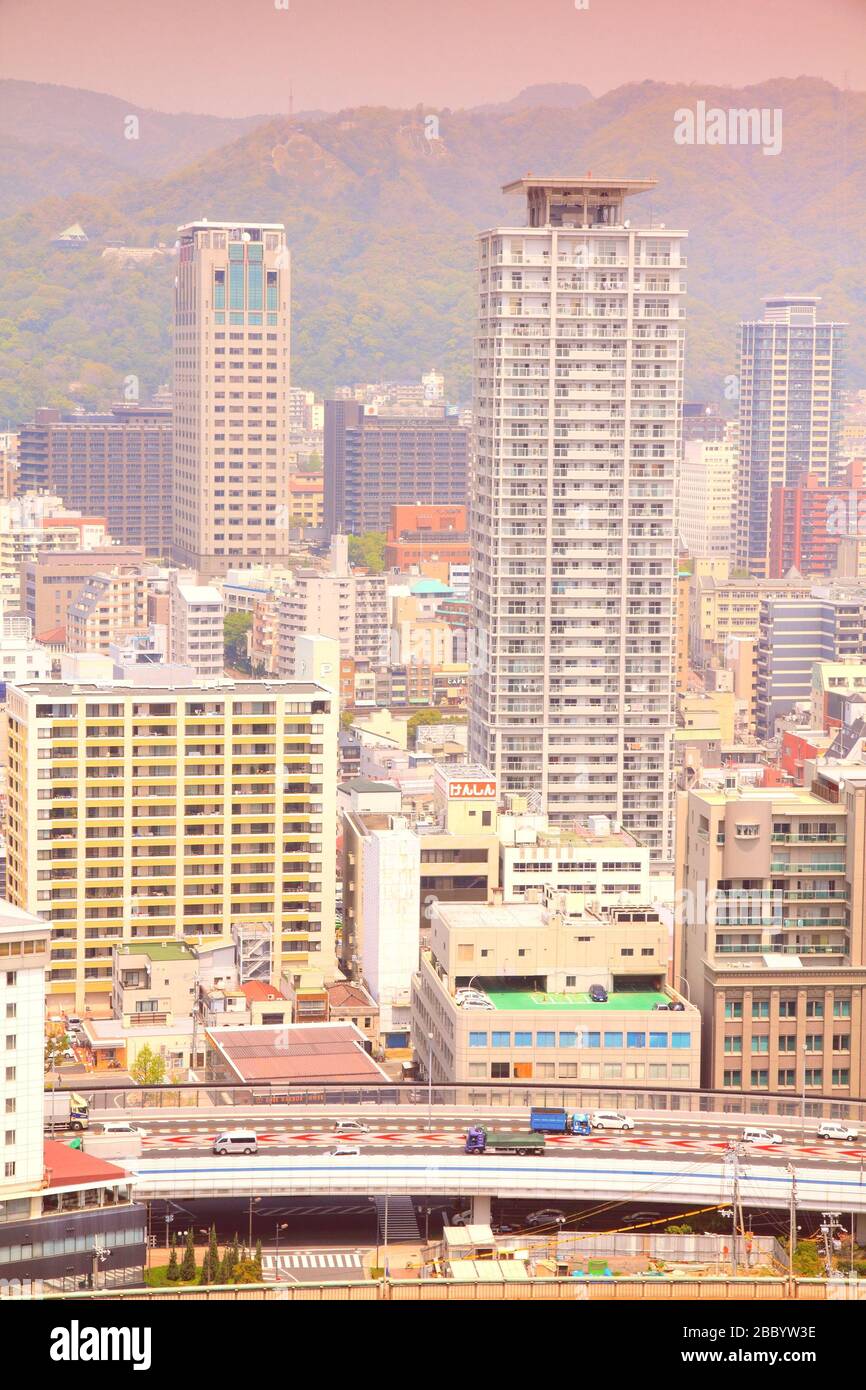 KOBE, JAPAN - APRIL 24, 2012: Aerial view of the city in Kobe, Japan. 1 ...