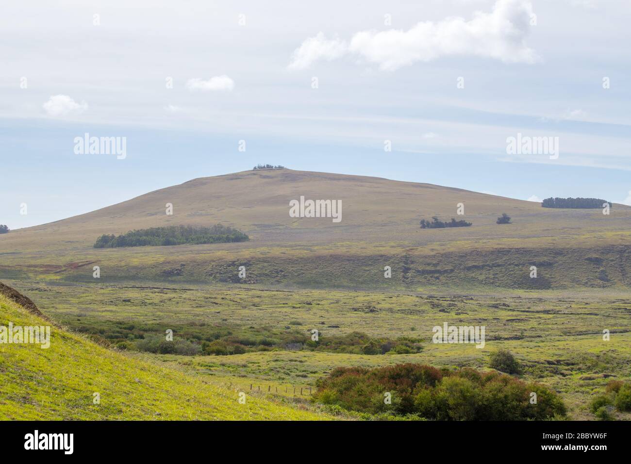 View of Poike volcano from the crater of the Rano Raraku volcano ...