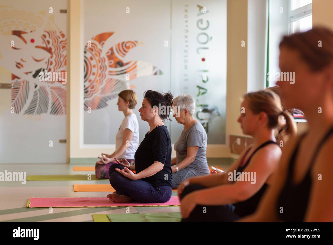 Hatha yoga class in progress Stock Photo - Alamy