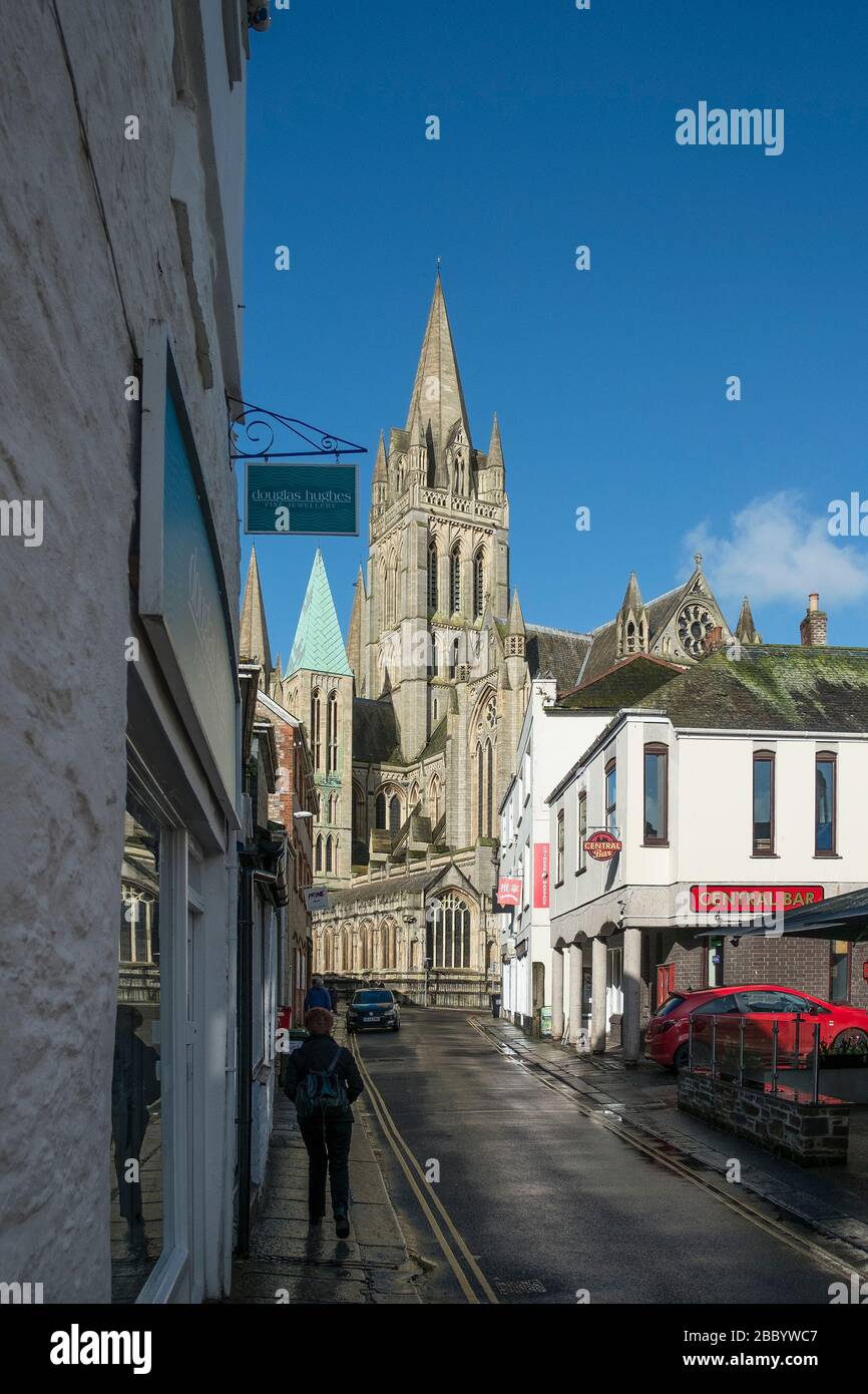 The historic Quay Street leading to Truro cathedral in Truro City ...