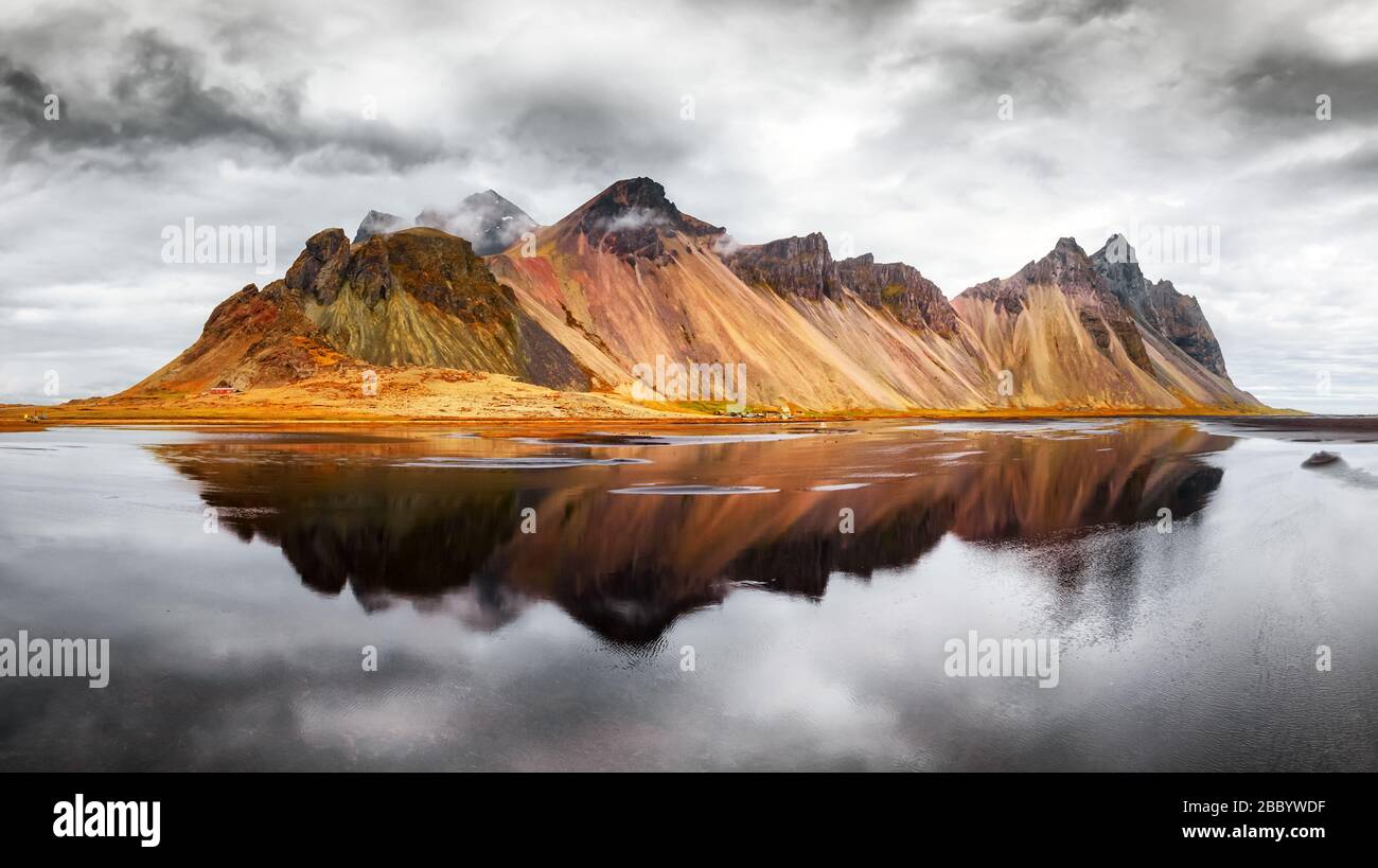 Gorgeous landscape of the famous Stokksnes mountains on Vestrahorn cape ...