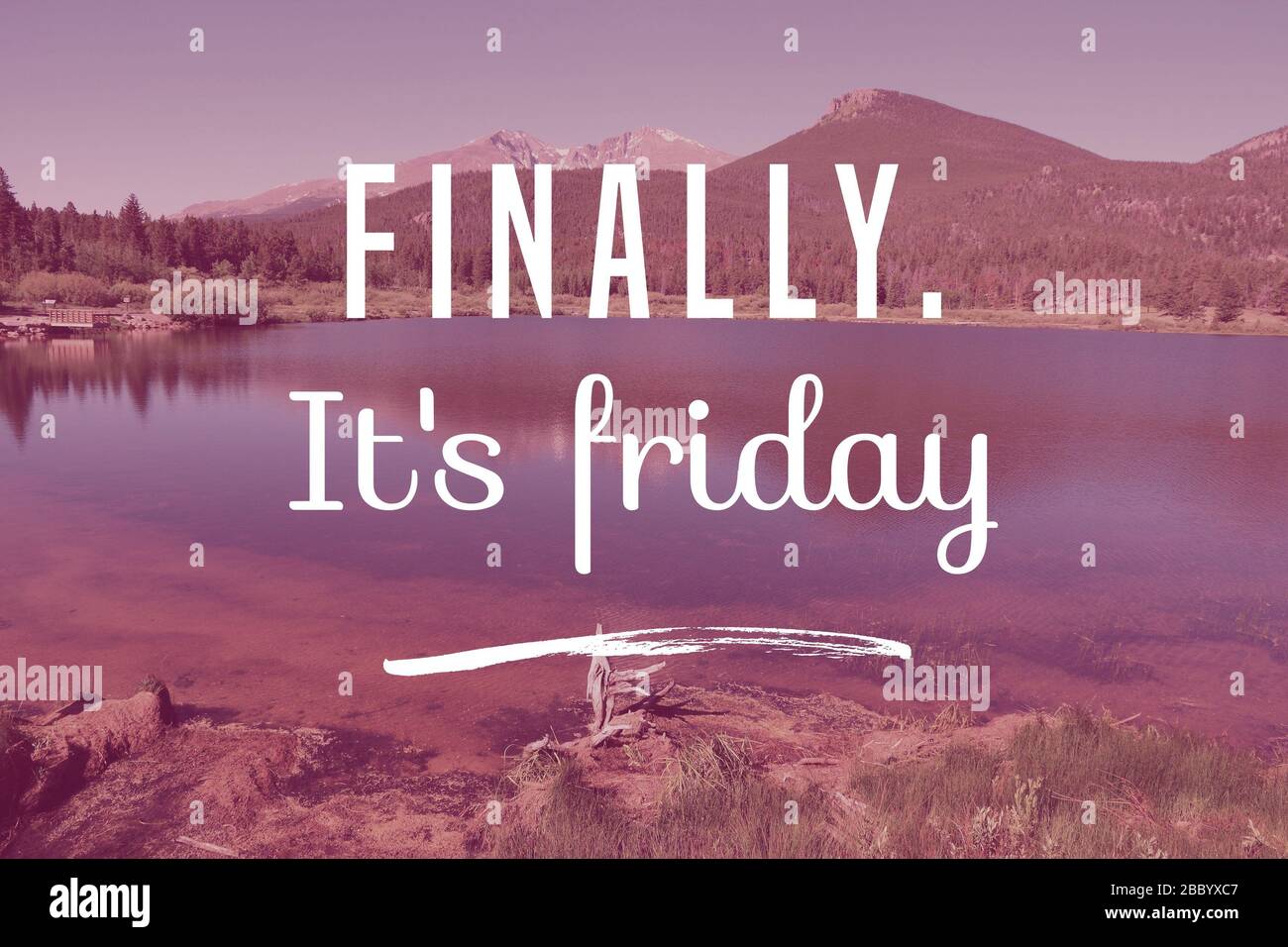 Finally it's Friday - social media motivational banner Stock Photo - Alamy