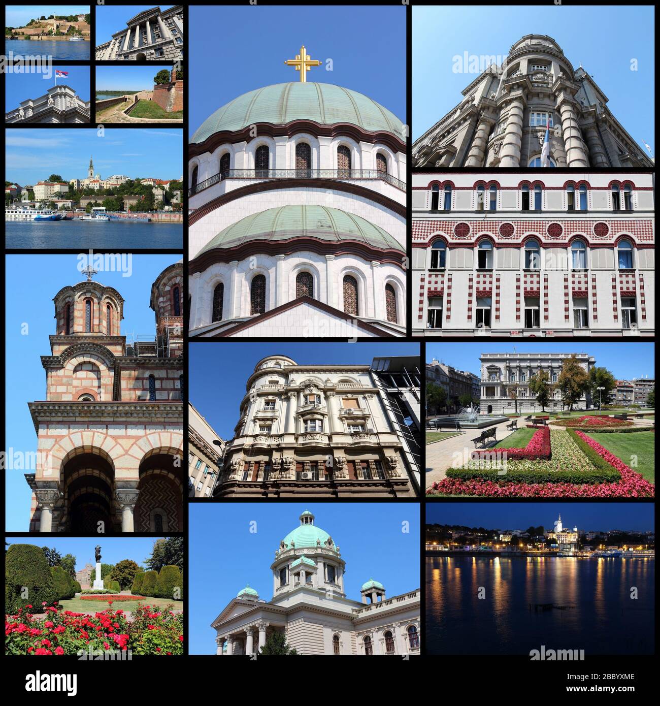 Belgrade, Serbia city travel photo collage. Collection includes major ...