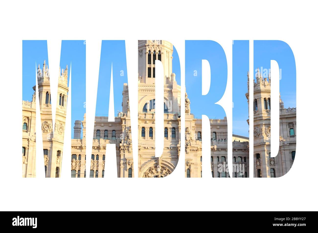 Madrid, Spain - city name sign with photo in background. Isolated on ...