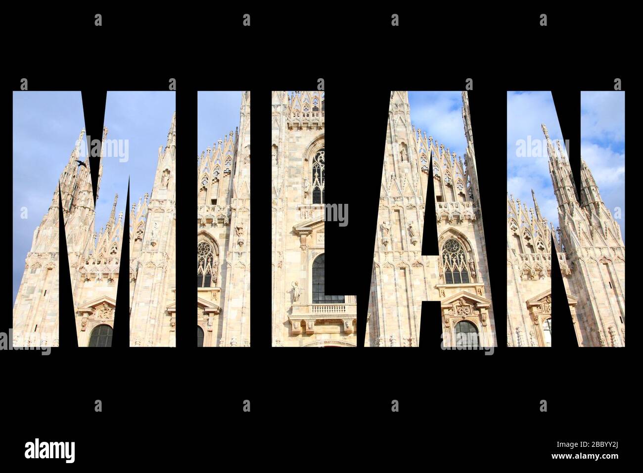 Milan - city name with black background. Italy destination Stock Photo ...
