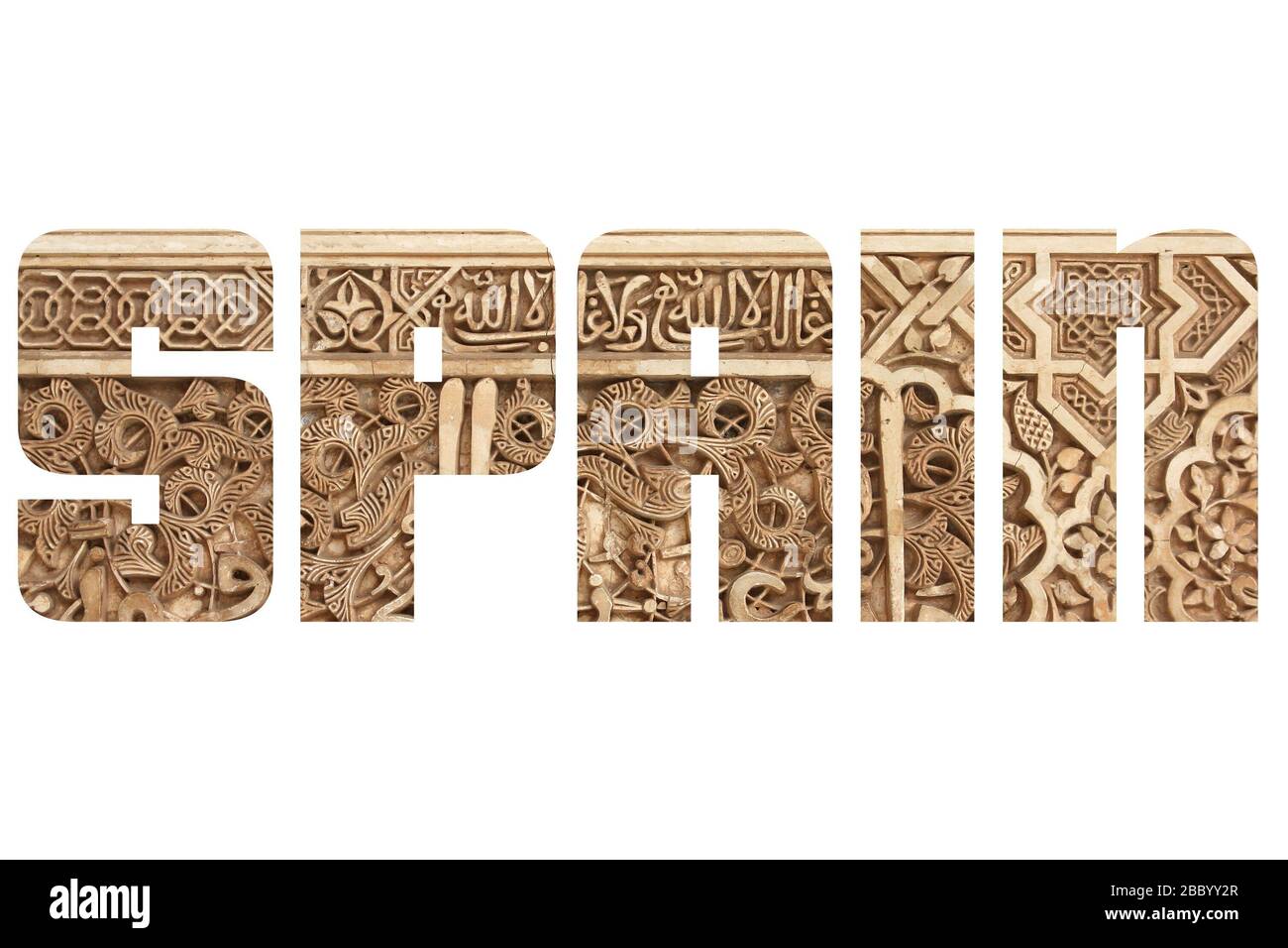 Spain sign - country name with background travel photo. Text isolated ...