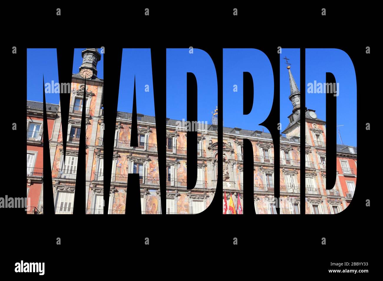 Madrid, Spain - city name sign with photo in background. Isolated on ...