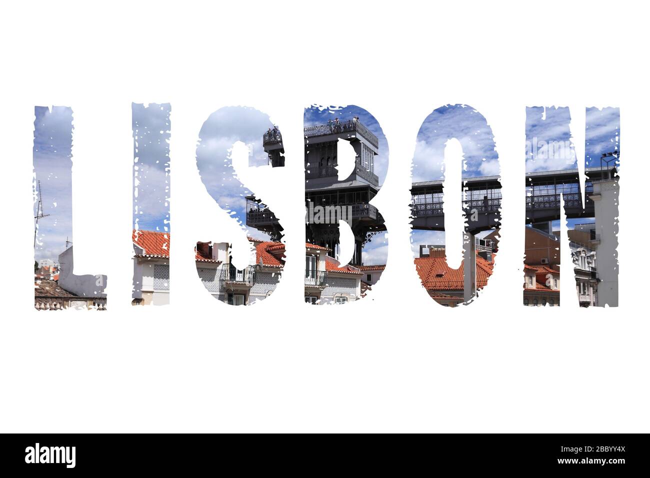 Lisbon word sign - Portugal capital city name with background travel ...