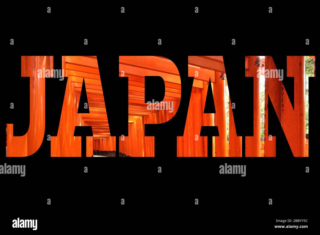 Japan sign - country name with background travel photo. Text isolated ...
