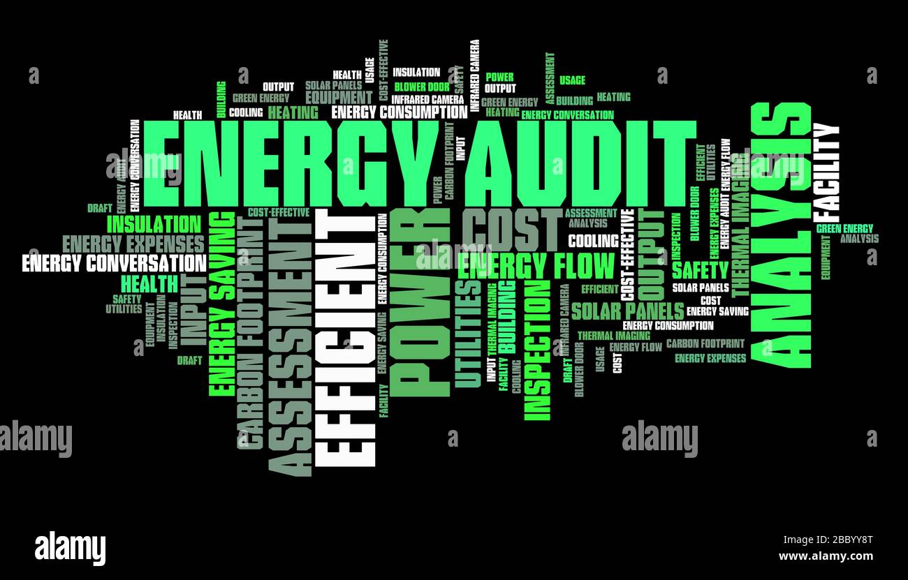 Energy efficiency audit - power consumption analysis word cloud Stock ...