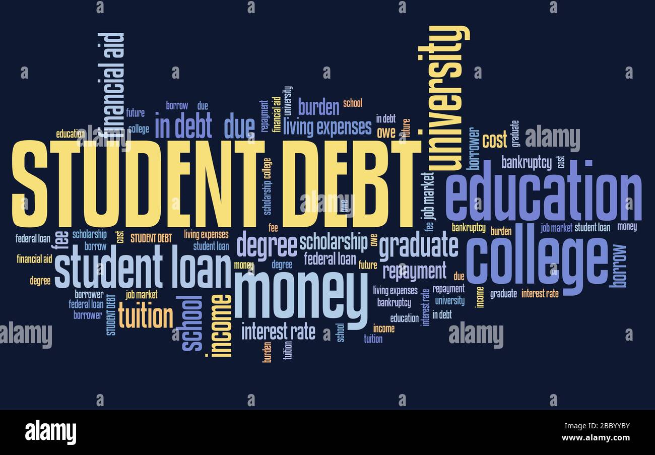 Student debt - college education loan word collage Stock Photo - Alamy