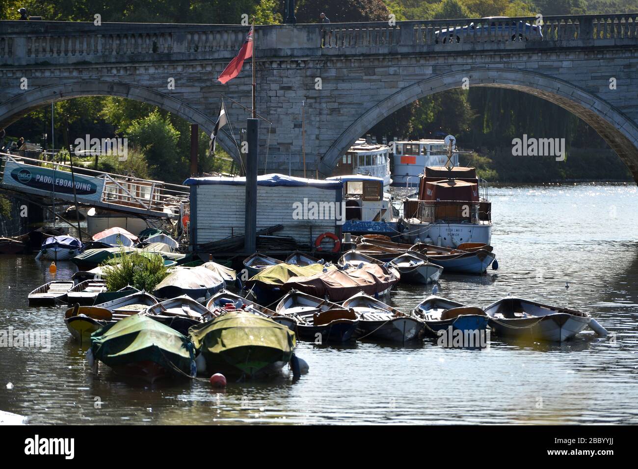 Boats on the Thames by Richmond Bridge, Richmond, London, UK Stock ...