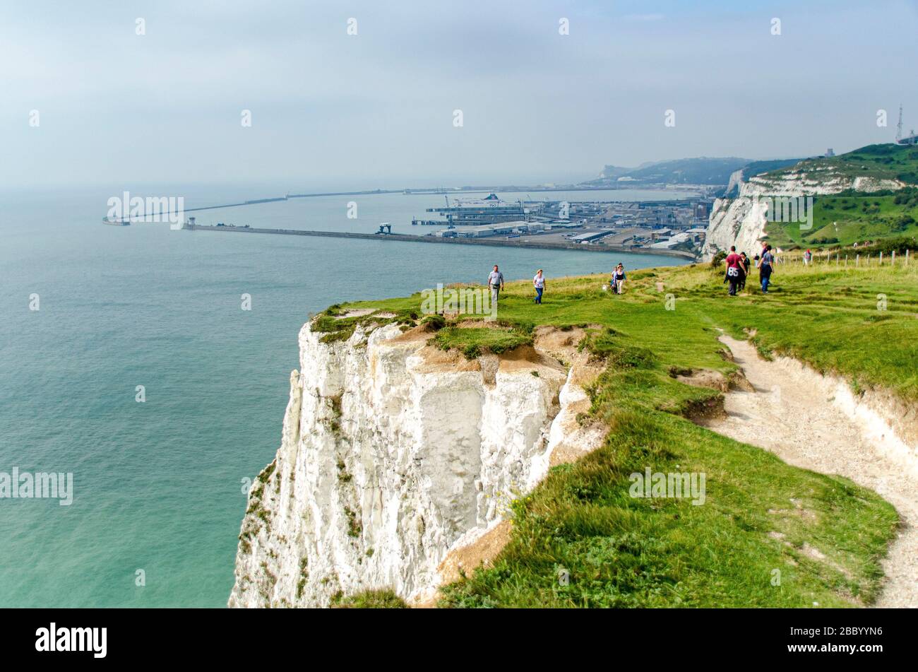 White Cliffs of Dover with walkers and views Stock Photo - Alamy