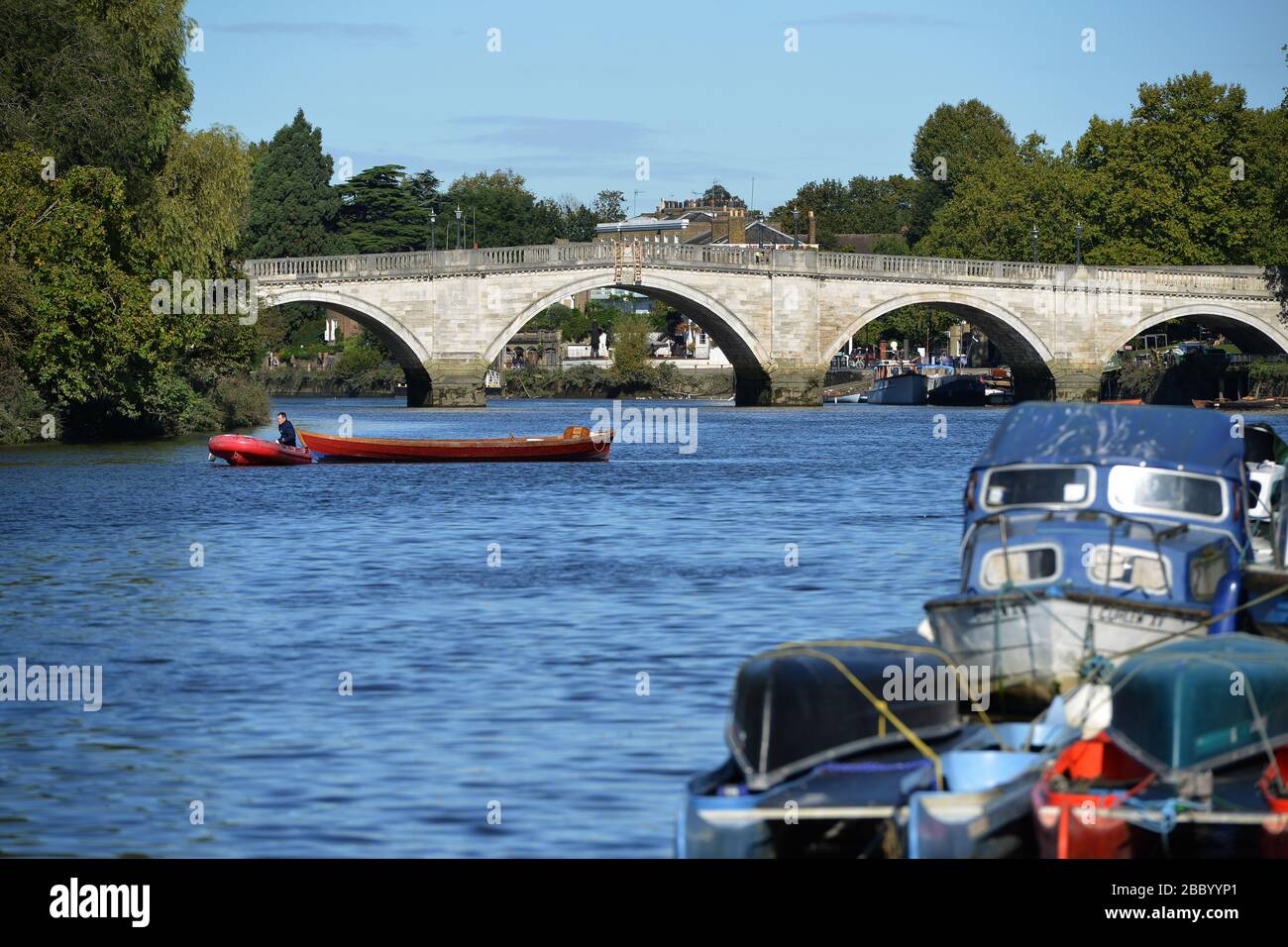 Boats on the Thames by Richmond Bridge, Richmond, London, UK Stock ...