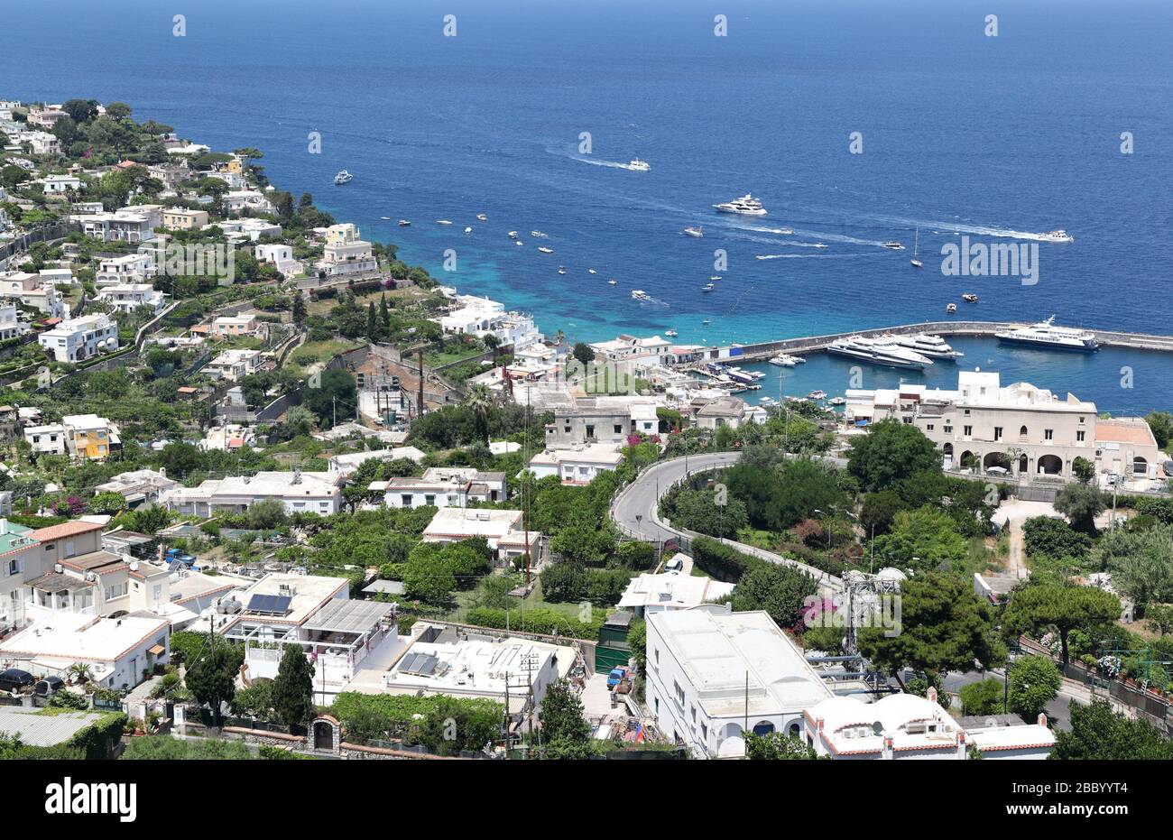 Capri, Italy - View from above towards the Marina Grande area Stock ...