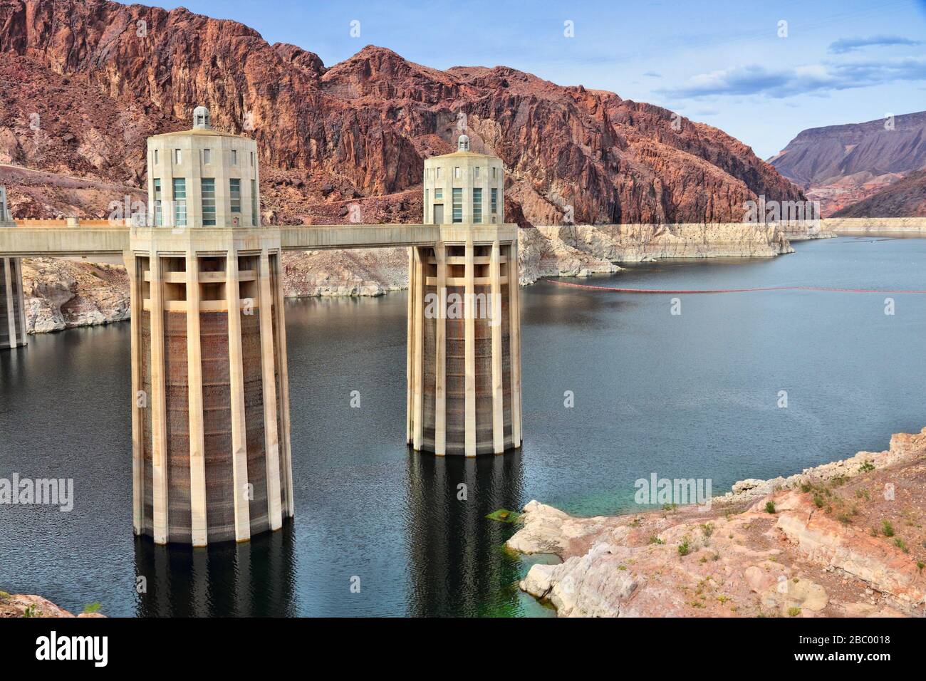 Hoover Dam in United States. Hydroelectric power station on the border ...
