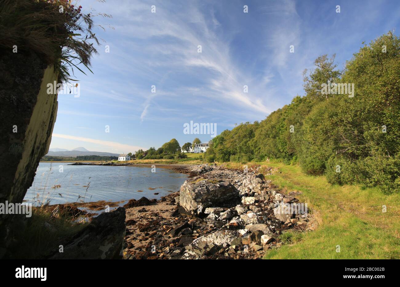 Shore of Loch na Dal with Kinloch lodge hotel in the background, Isle ...