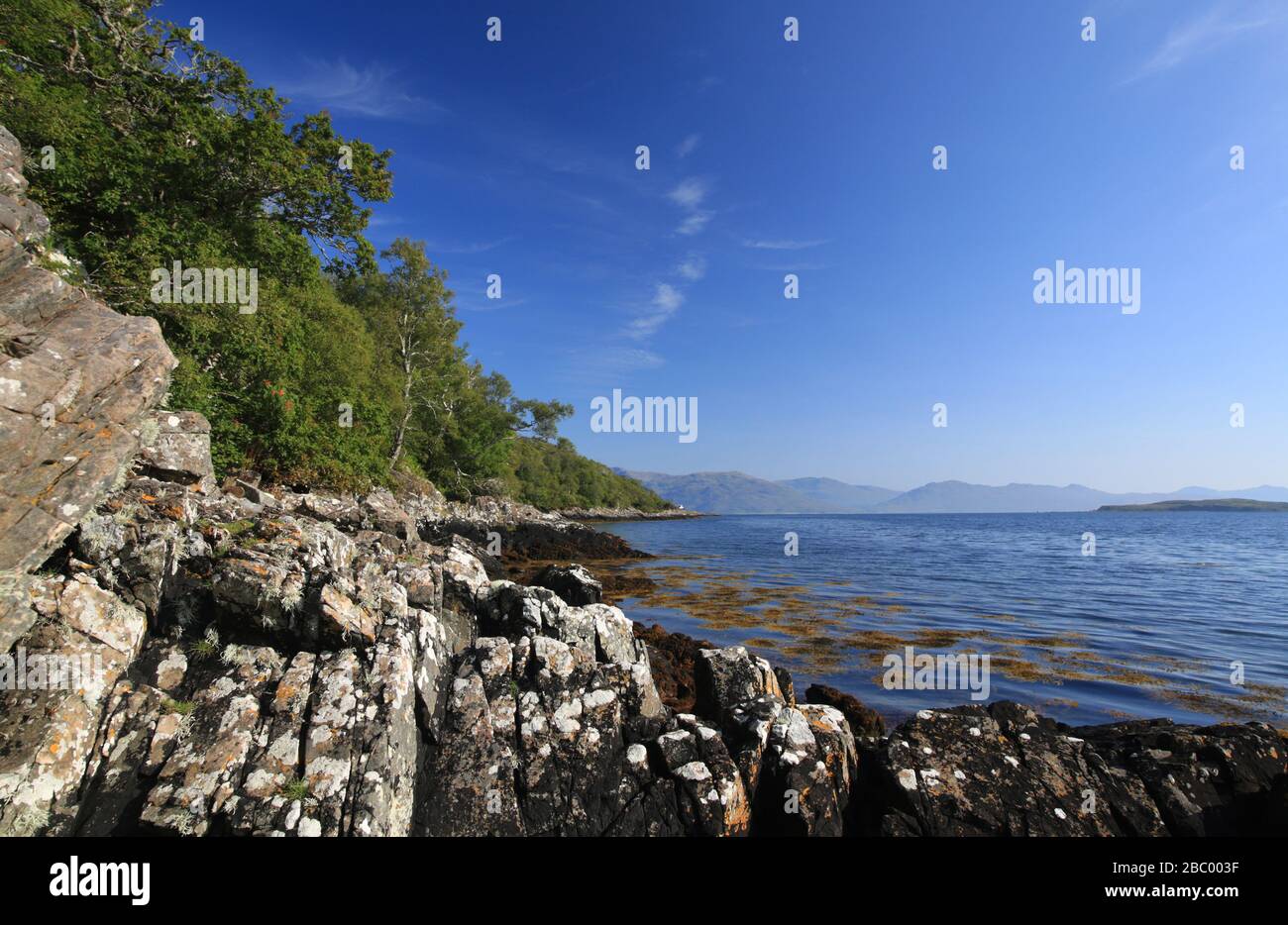 Shore of Loch na Dal near Kinloch lodge hotel, Isle of Skye, Scotland ...