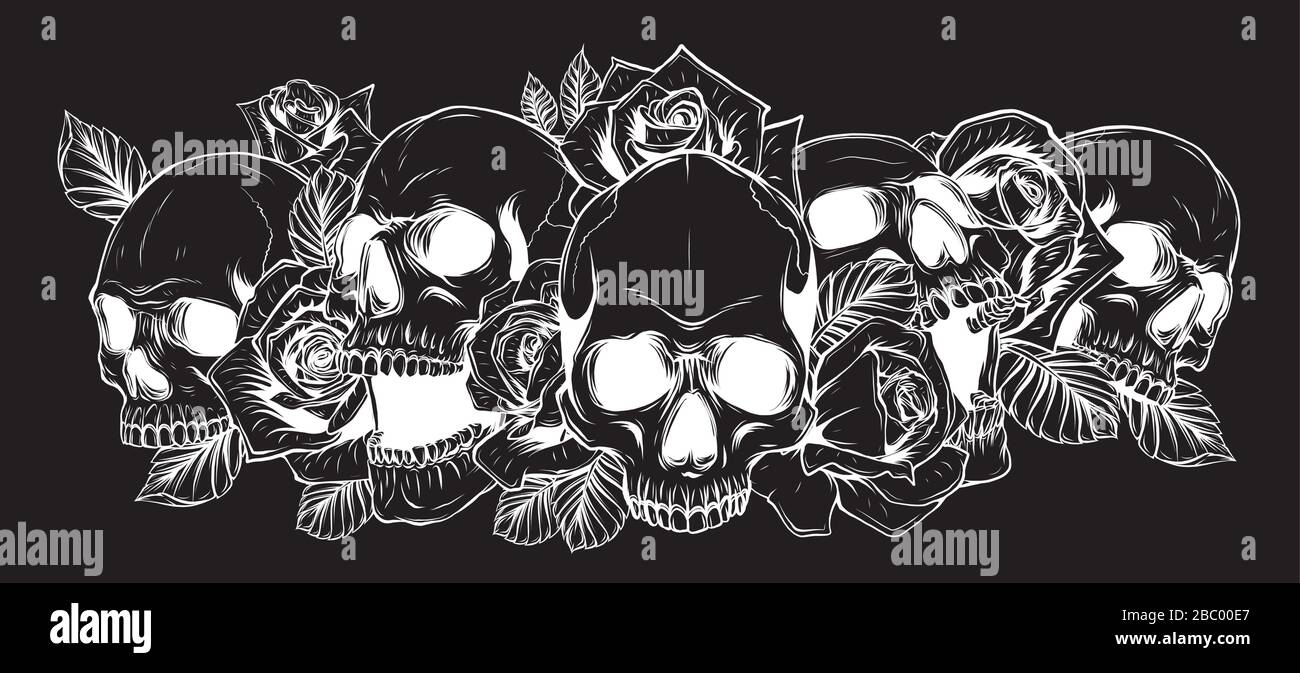 Skull and roses in black background Vector illustration Stock Vector ...