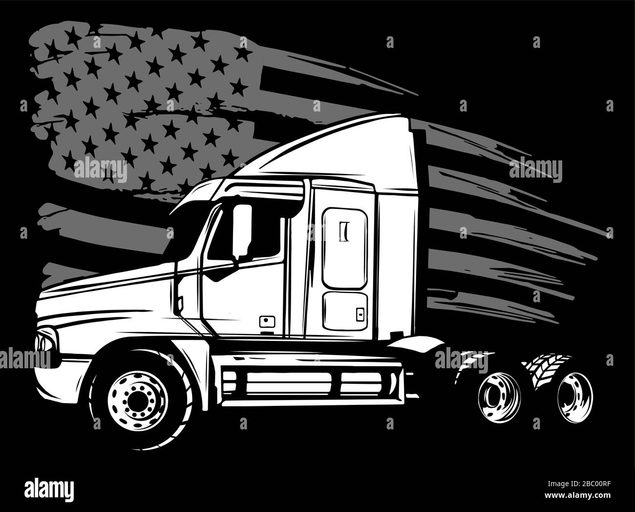Cartoon semi truck in black background vector illustration Stock Vector ...