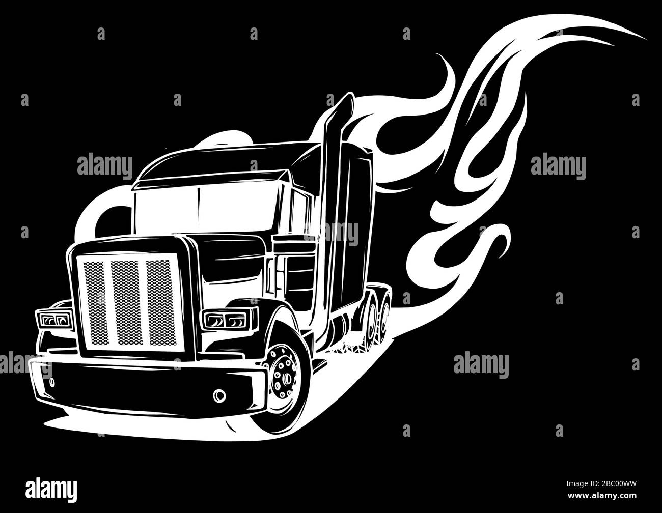 Cartoon semi truck in black background vector illustration Stock Vector ...