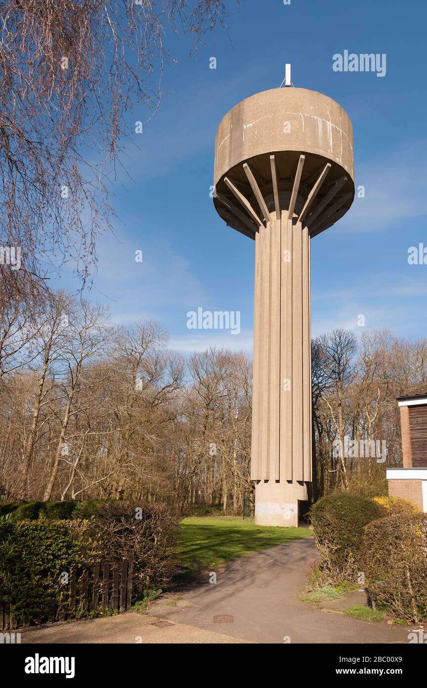 Massive concrete water tower at top of Vigo Village towering above ...