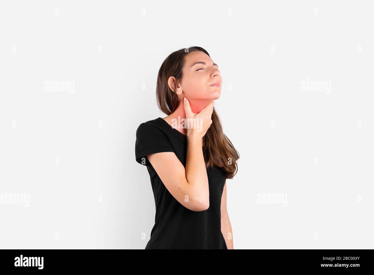 Young woman with throat sore stays at home. Influenza symptom. Seasonal ...