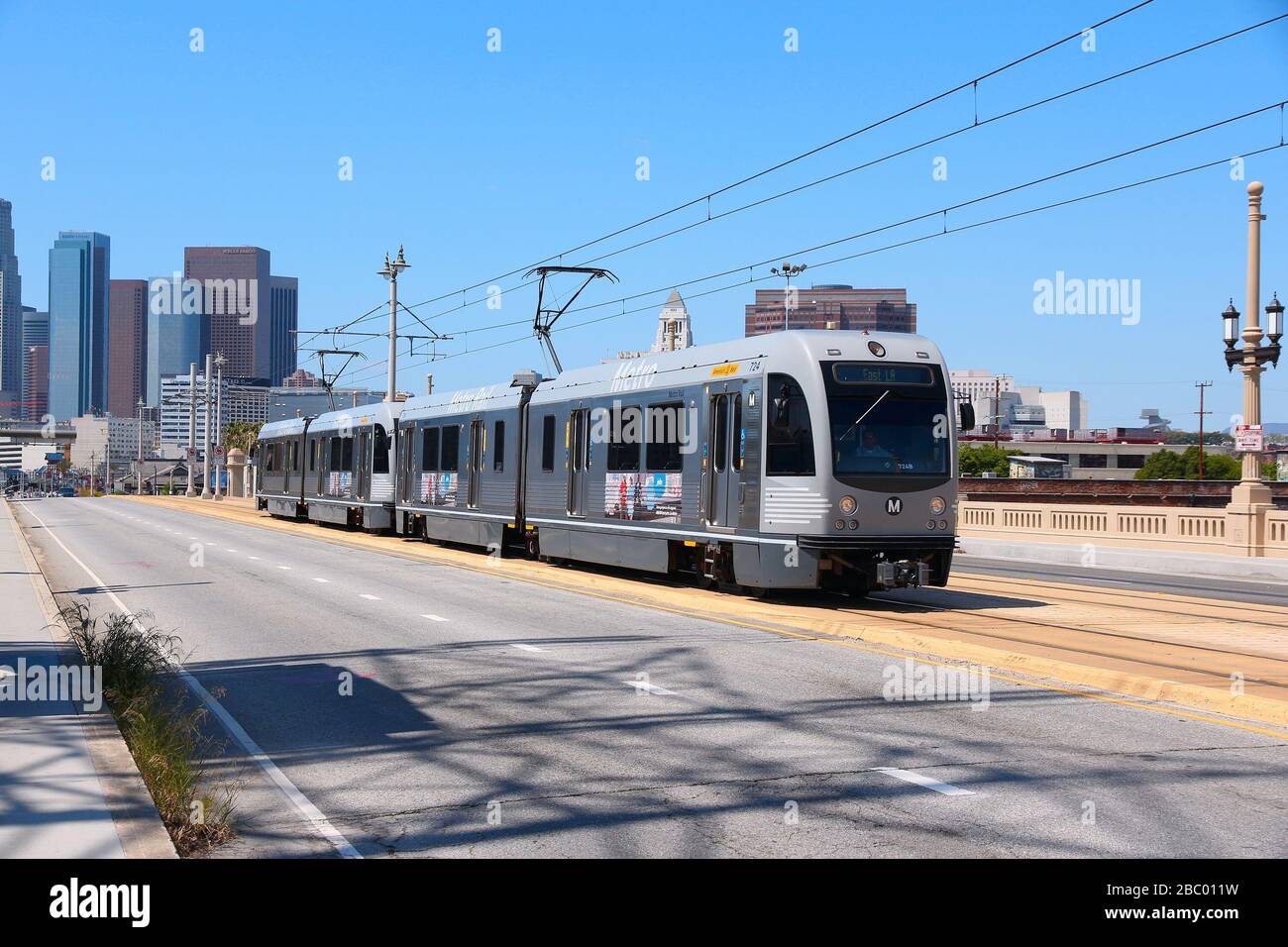 LOS ANGELES, USA - APRIL 5, 2014: People ride Metro Rail tram in Los ...