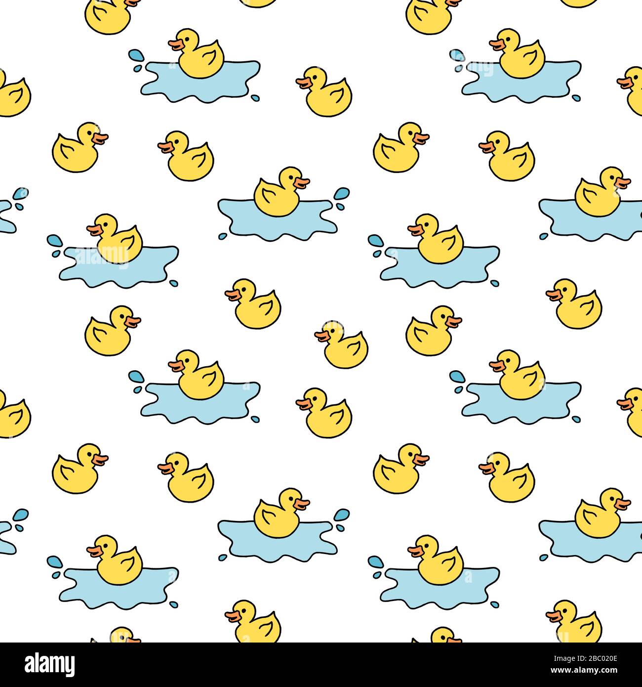 Yellow rubber ducky bath toy. Doodle style seamless texture Stock ...