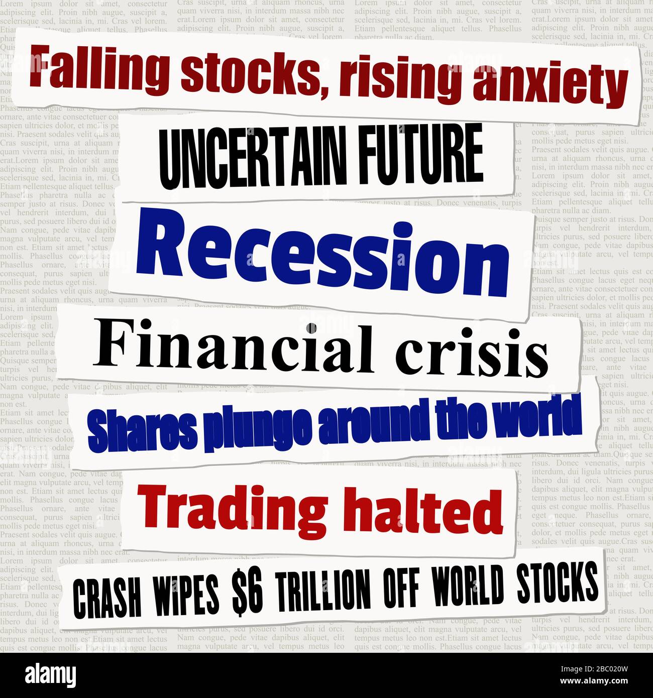 Financial crisis newspaper titles. Stock markets falling down. News ...