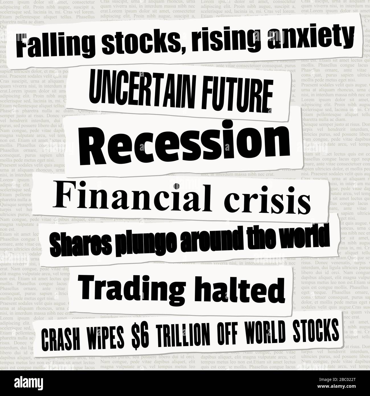 Financial crisis newspaper titles. Stock markets falling down. News ...