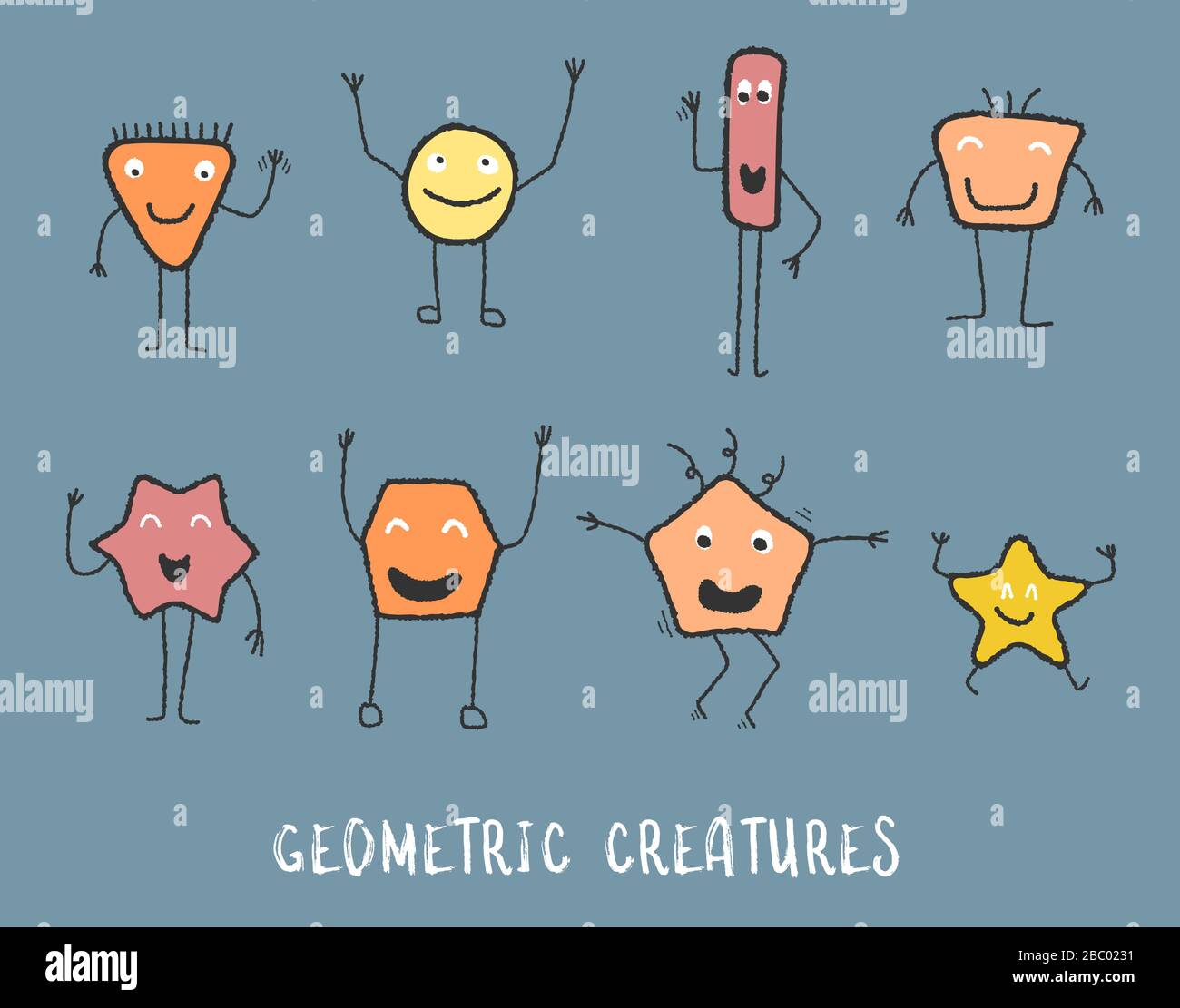 Kids clothes design. Cute geometric cartoon friends set Stock Vector ...