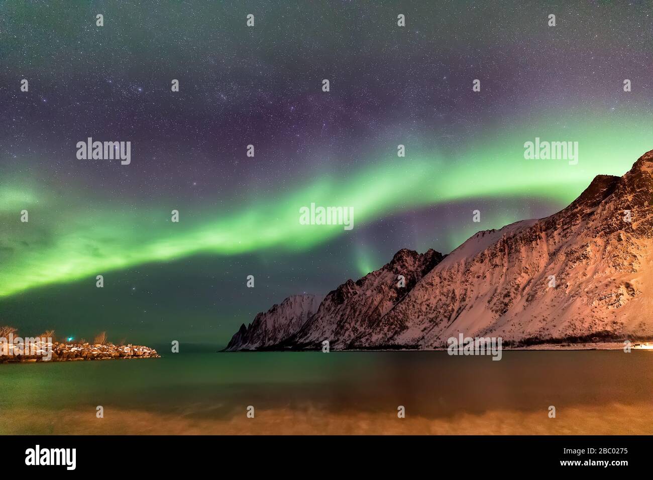 Aurora borealis or northern lights with milky way galaxy hi-res stock ...