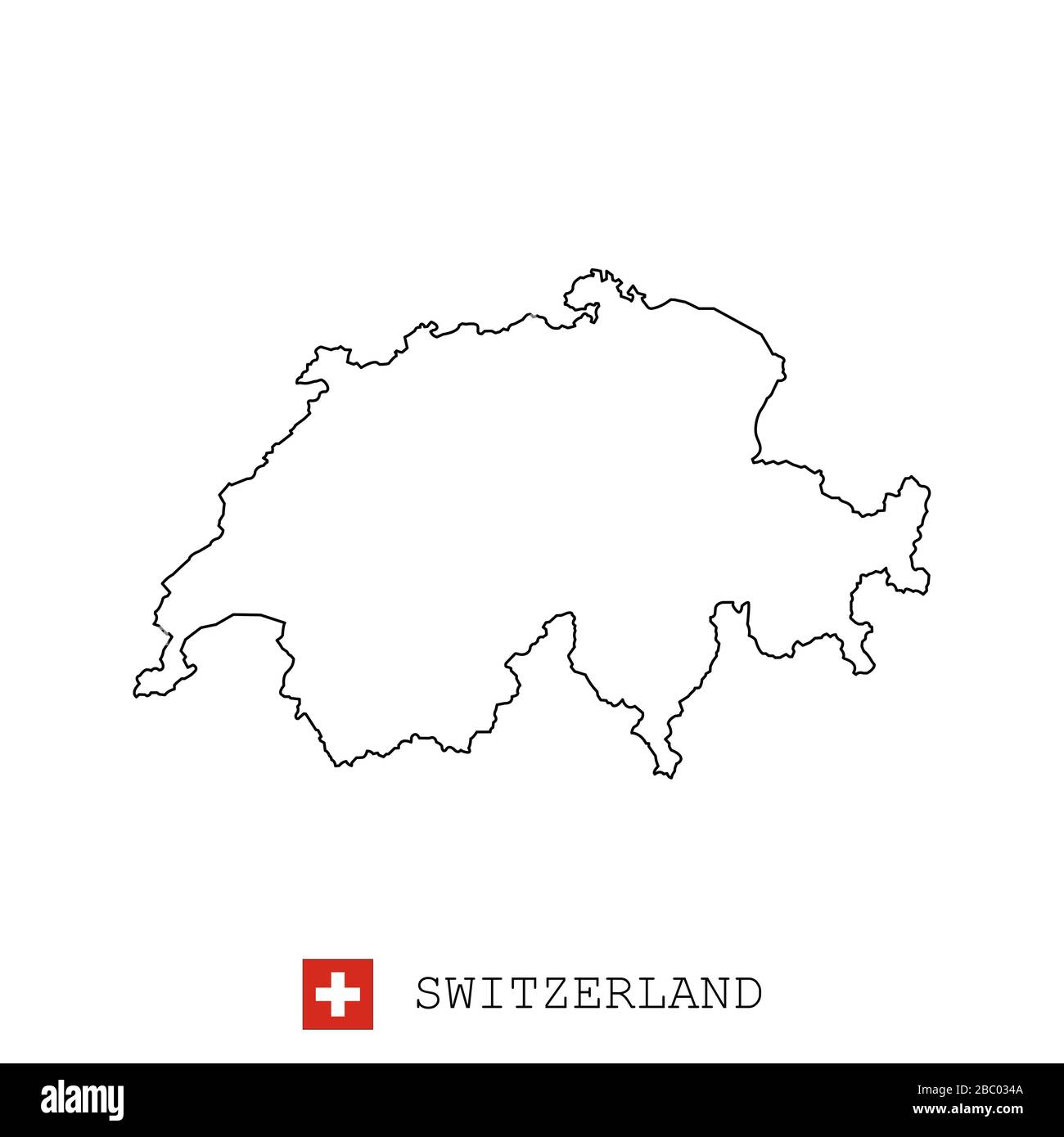 Switzerland map line, linear thin vector. Switzerland simple map and ...
